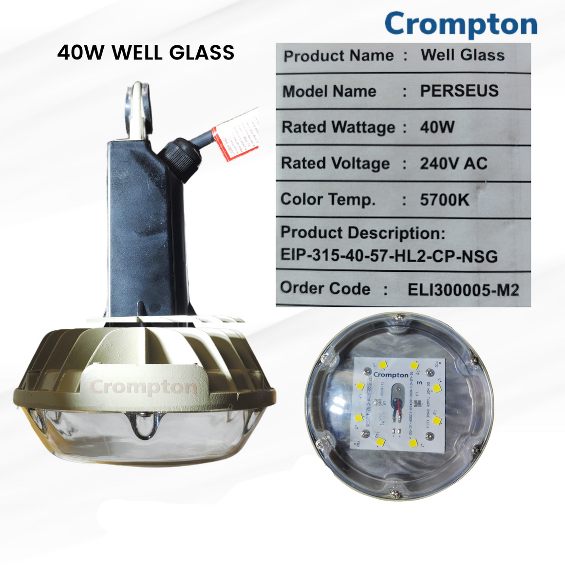 Home / Crompton 40W LED Well Glass Light – Model EIP-315-40-57-HL2-CP ...