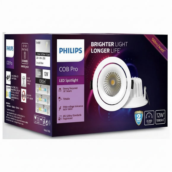 Home / Philips 12W LED COB Pro Downlight – 3000K Warm White | Recessed ...